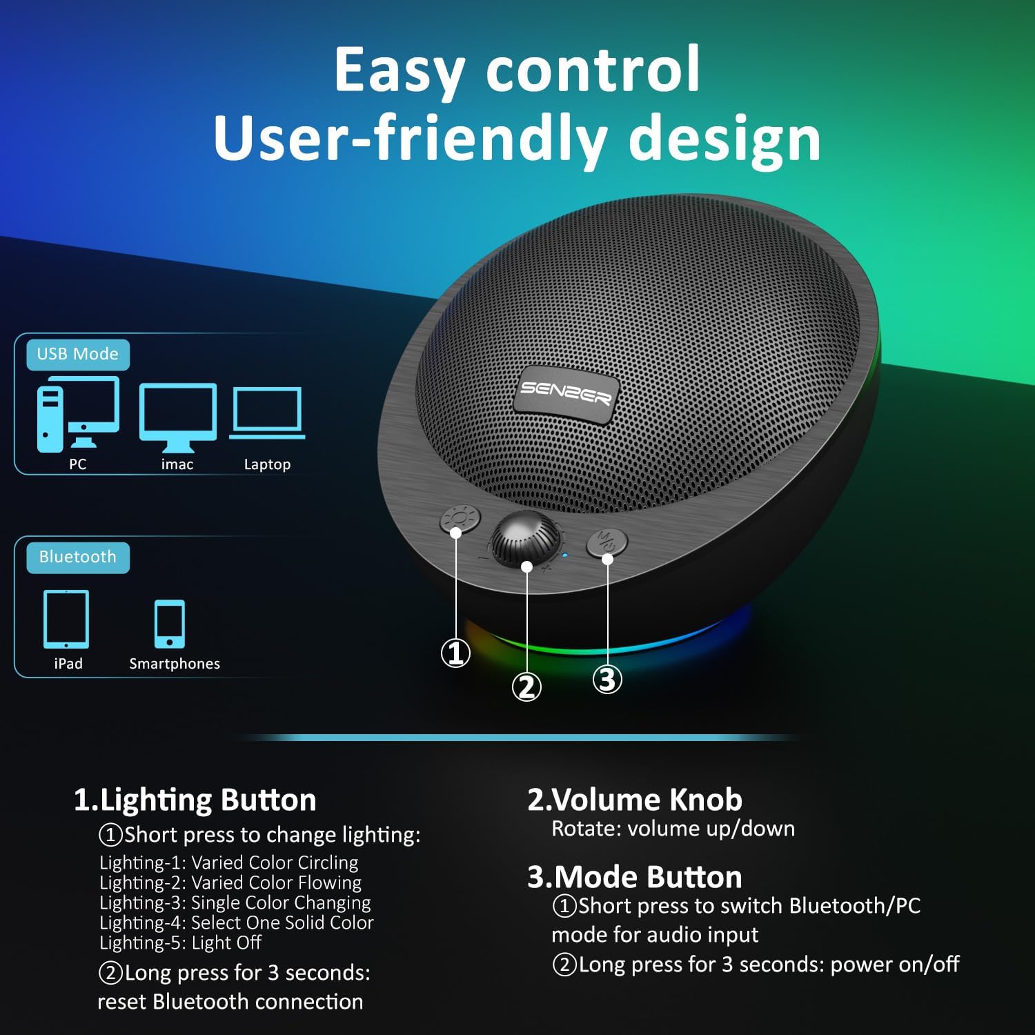 SENZER CS10 Computer Speakers USB Wired Bluetooth PC Speakers, Portabl ...