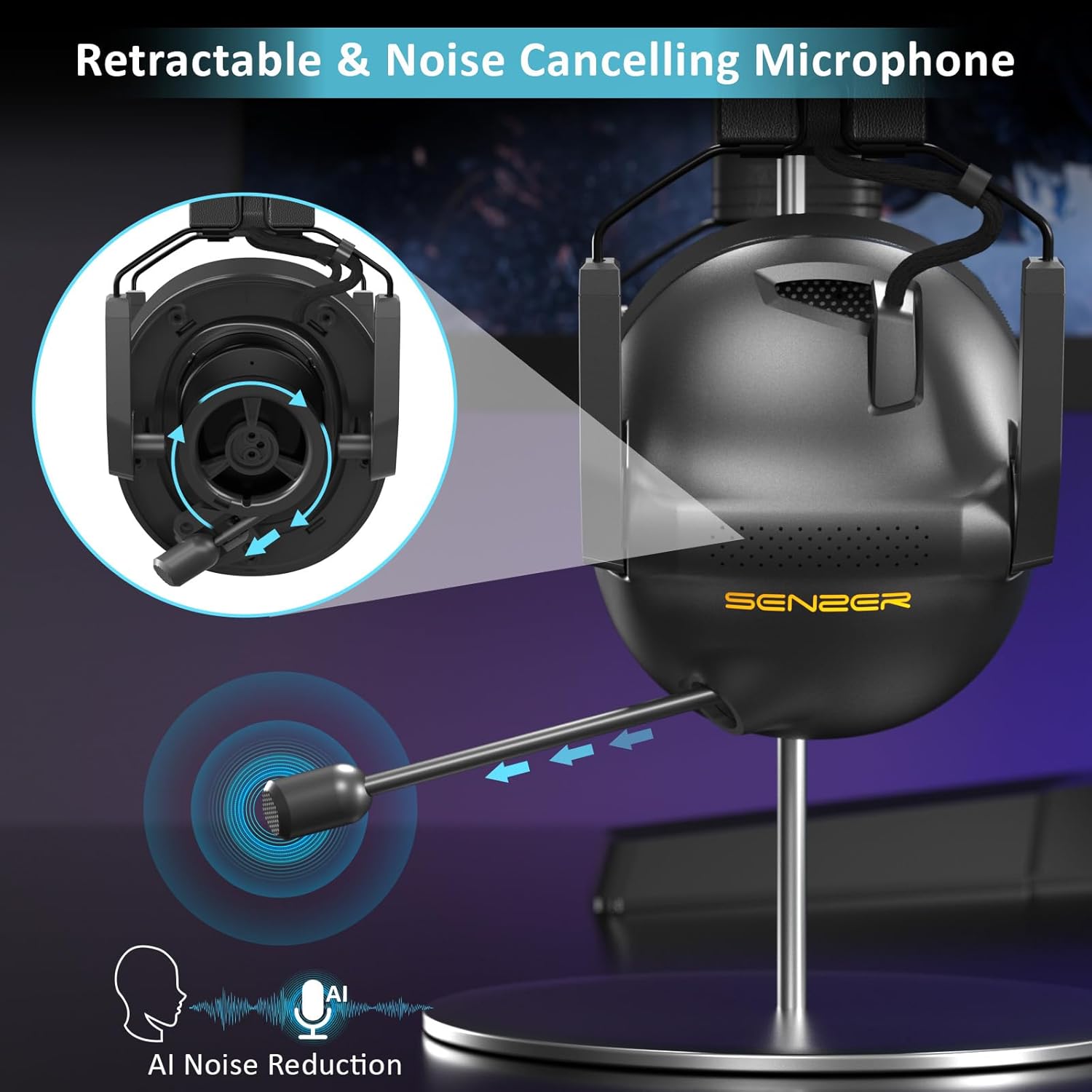 SENZER SG600 Pro Wireless Gaming Headset with Microphone - 7.1 Surroun ...